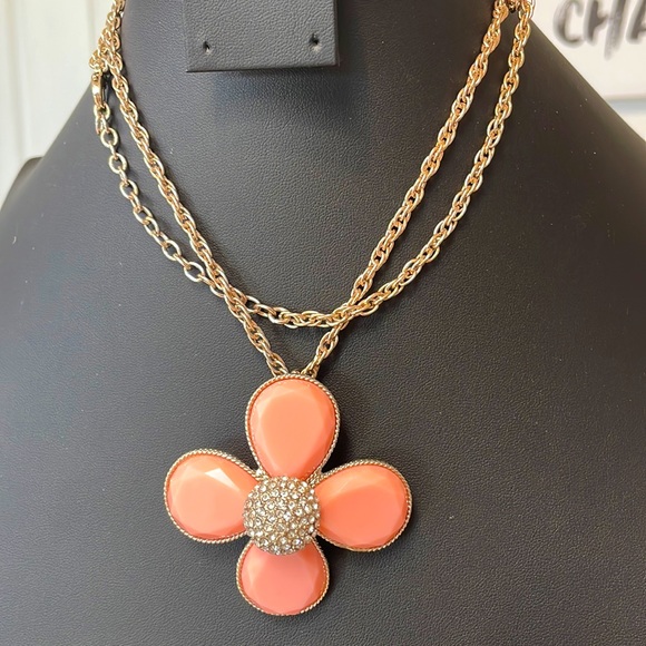 Jewelry | Vintage 7s Pink Coral Clover Crystal Flower Chain Gold Tone ...